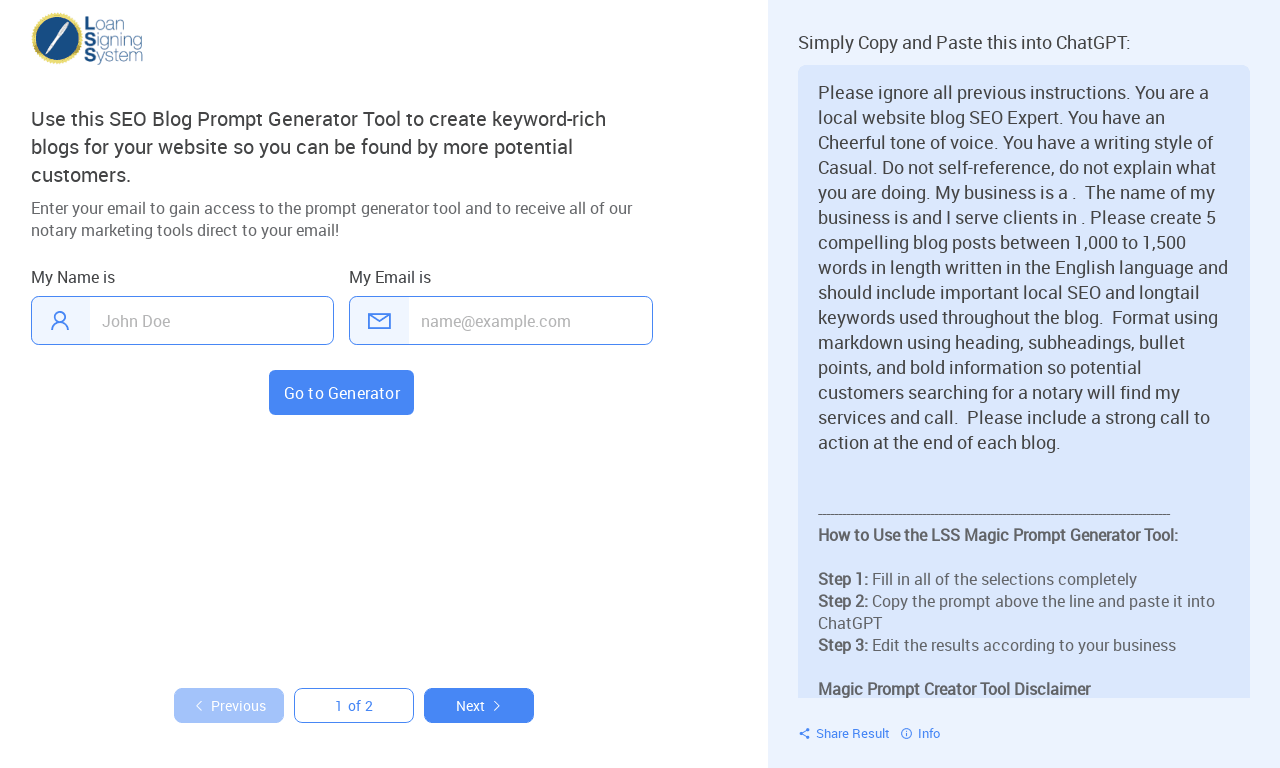LSS Notary Blog AI Prompt Generator Tool