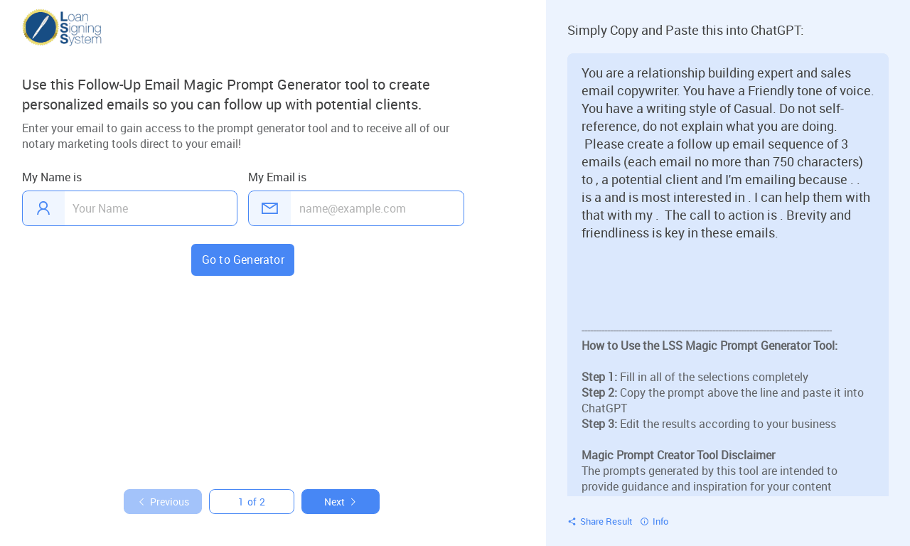 LSS Email Follow Up AI Prompt Generator Tool